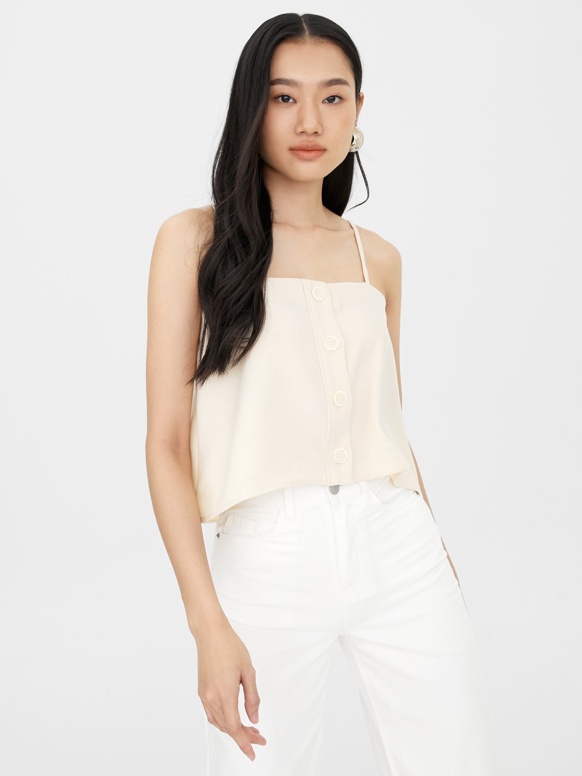 Button Up Cami - Beige - Pomelo Fashion