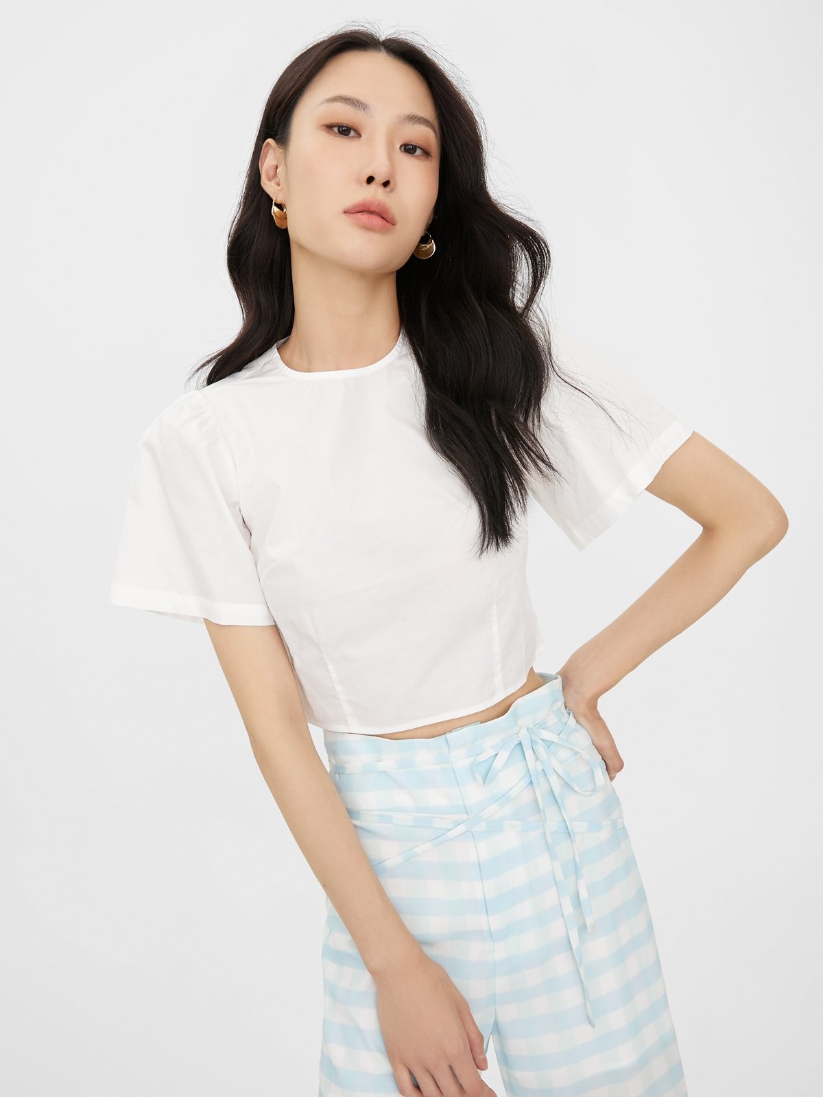 Loose Sleeve Crop Top - Off-White - Pomelo Fashion