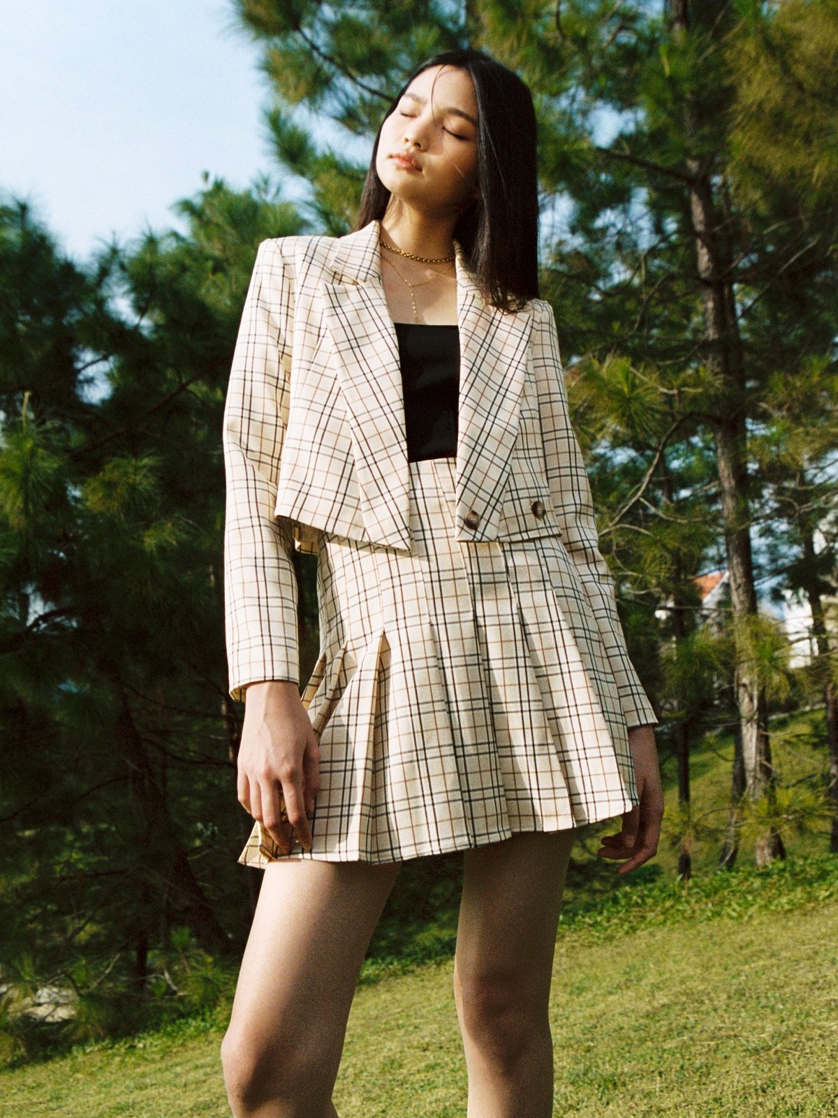 Cropped Blazer - Cream - Pomelo Fashion
