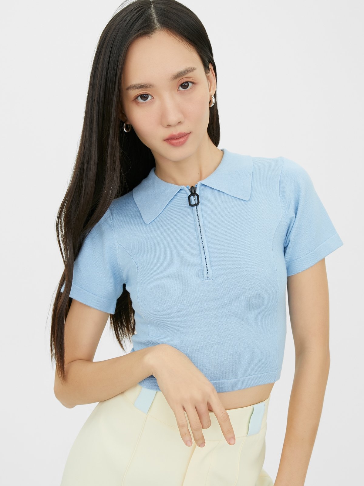 Front Zip Crop Top Blue Pomelo Fashion