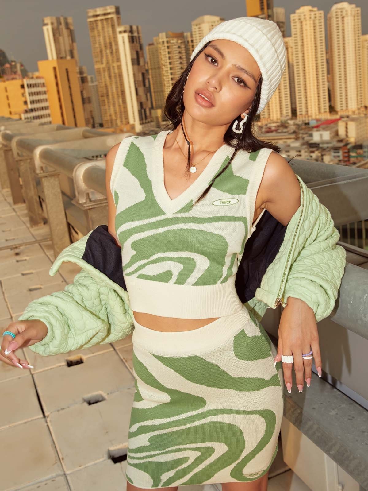 Chuck x Wave Crop Knit Vest - Green - Pomelo Fashion