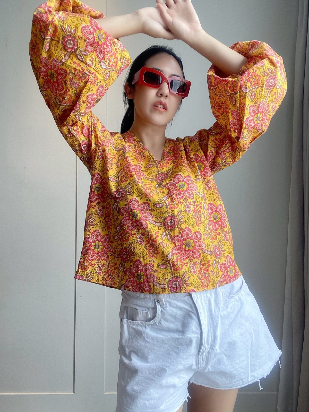 Manda Blouse - Yellow Dianthus - Pomelo Fashion