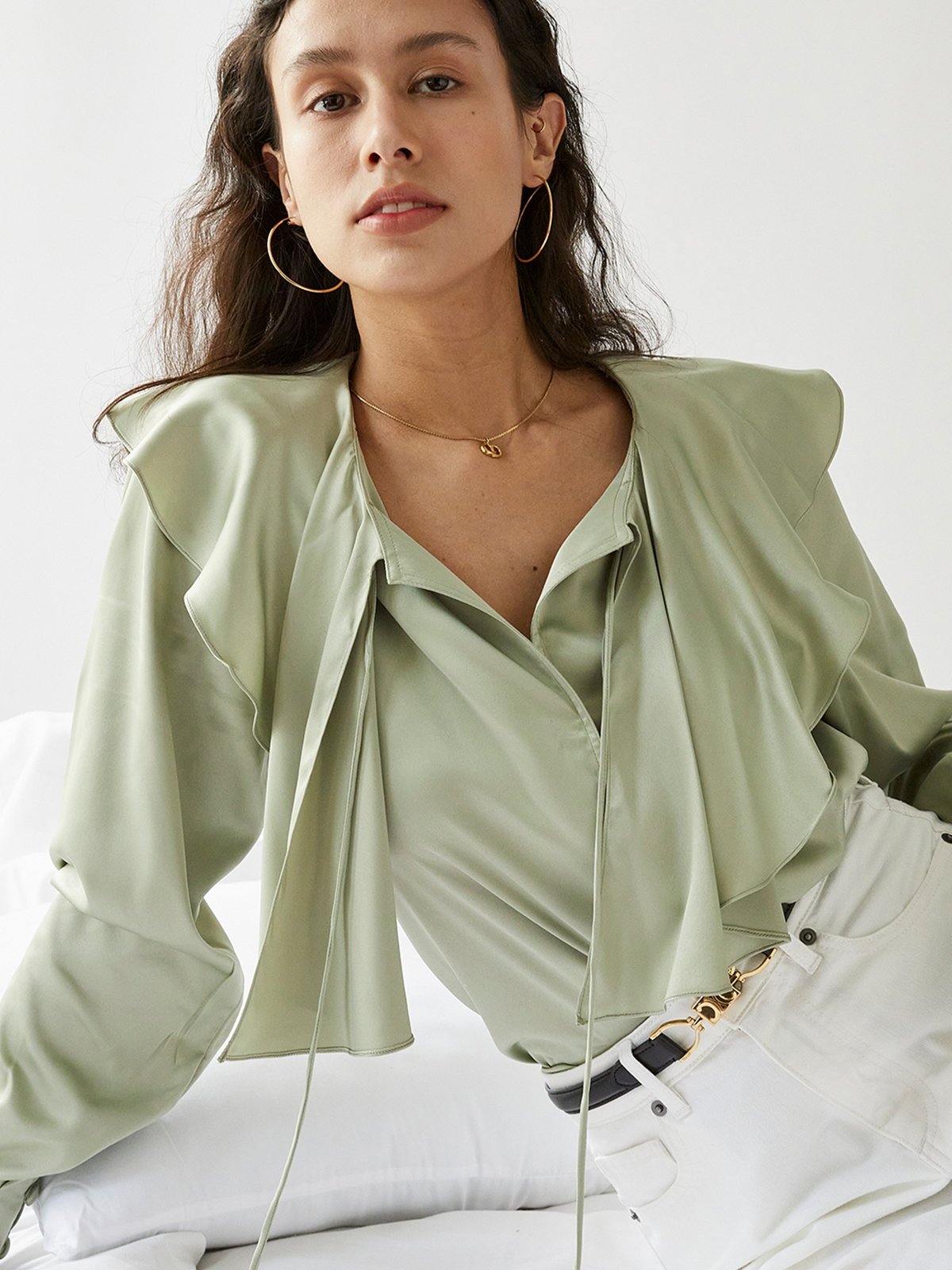 Curtain Shirt - Green - Pomelo Fashion