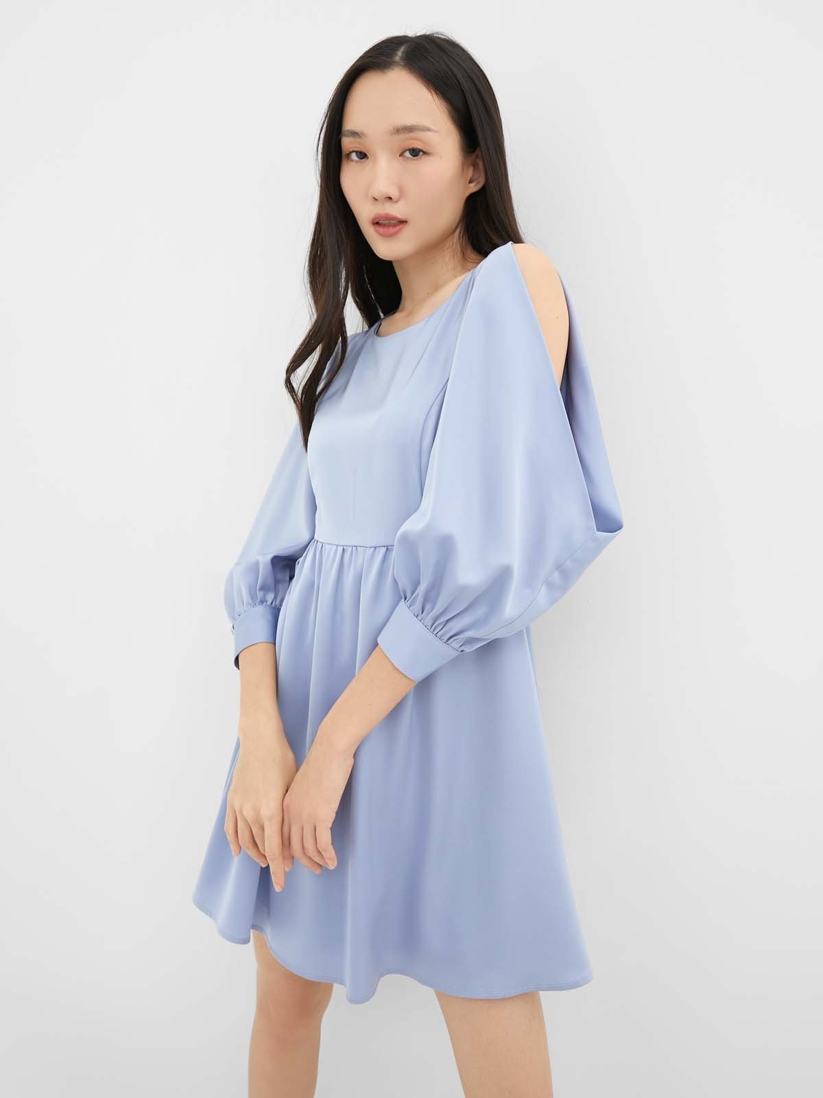 Shoulder Cut Out Mini Dress Blue Pomelo Fashion