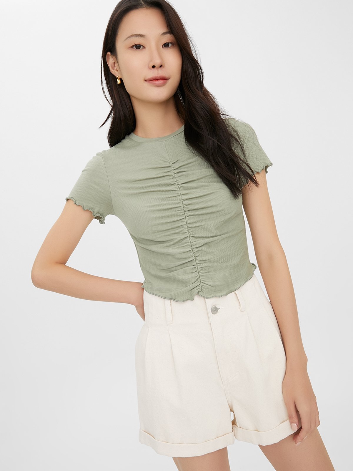 Sustainable Ruched Bust Crop Top - Green - Pomelo Fashion