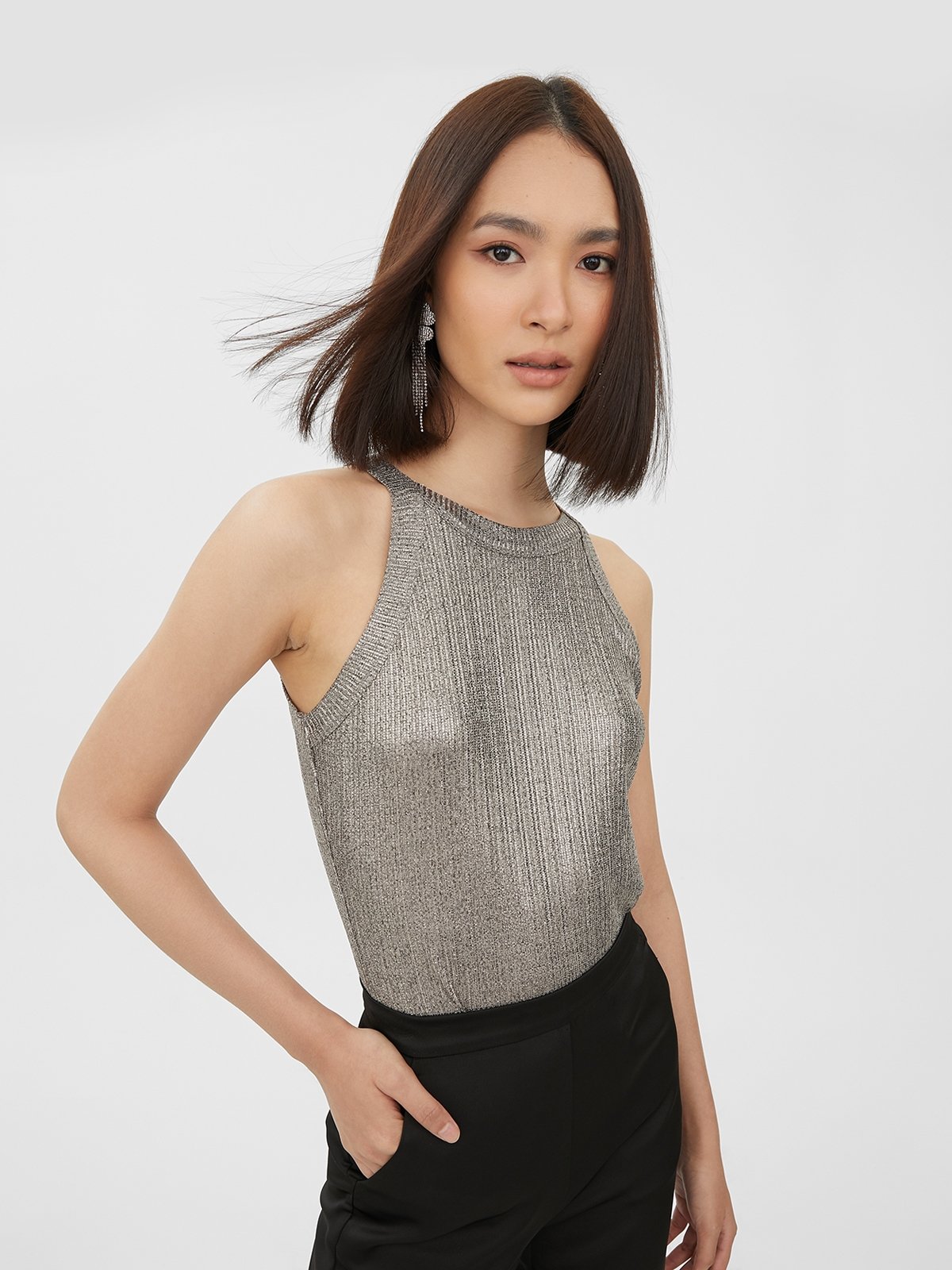Metallic Tank Top - Mid Grey - Pomelo Fashion