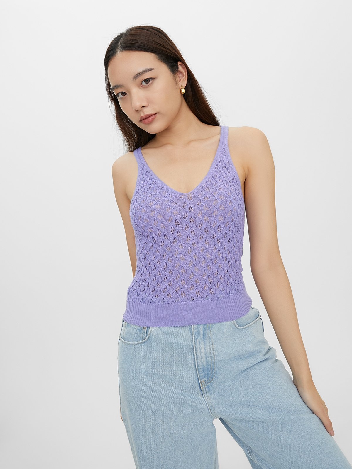Sustainable V Neck Tank Top - Purple - Pomelo Fashion