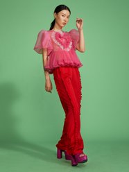 Ruffle Front Wide Leg Track Pants Red Pomelo Fashion