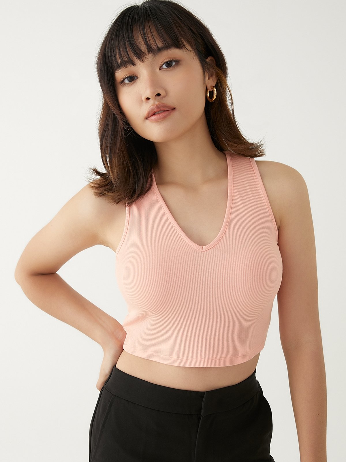 Ribbed Basic Crop Tank - Pink - Pomelo Fashion