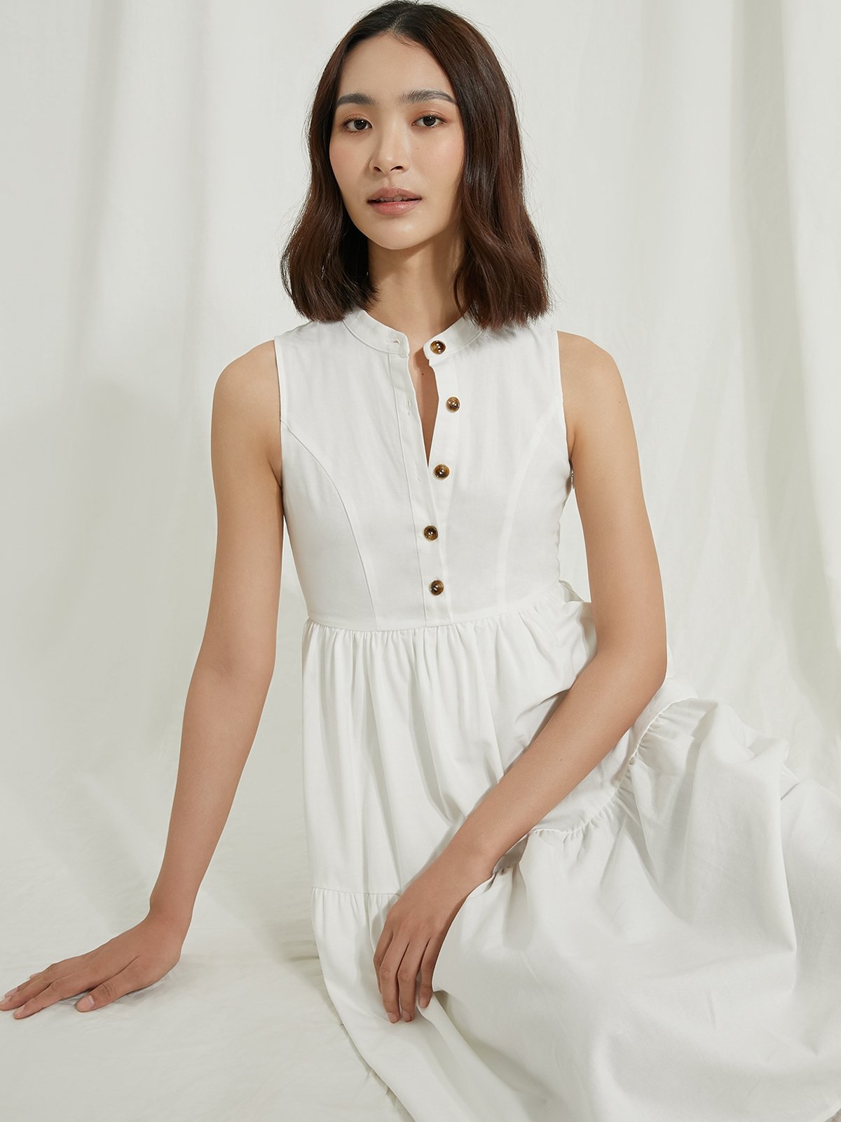 Tiered Midi Dress - White - Pomelo Fashion