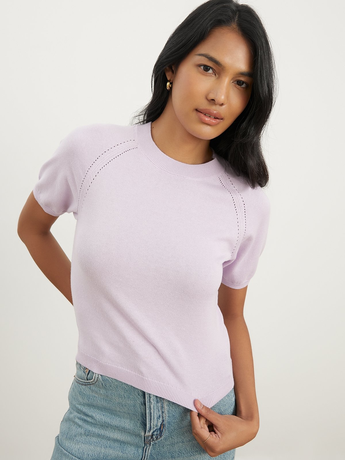 Short Sleeve Knit Top - Purple - Pomelo Fashion