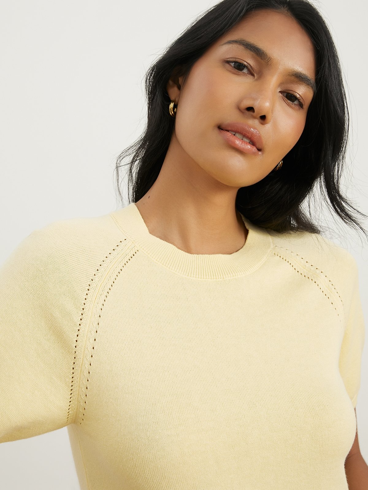 Short Sleeve Knit Top - Yellow - Pomelo Fashion