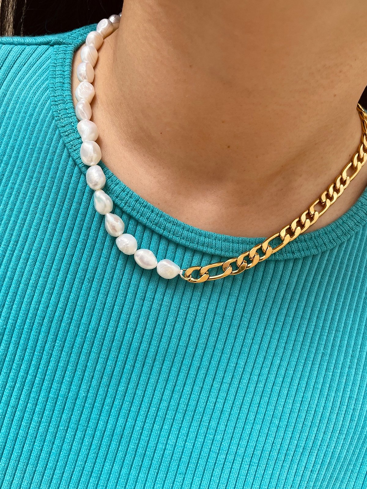 2 In 1 Figaro Pearl Chain Anklet/ Necklace - Gold/Pearl - Pomelo Fashion