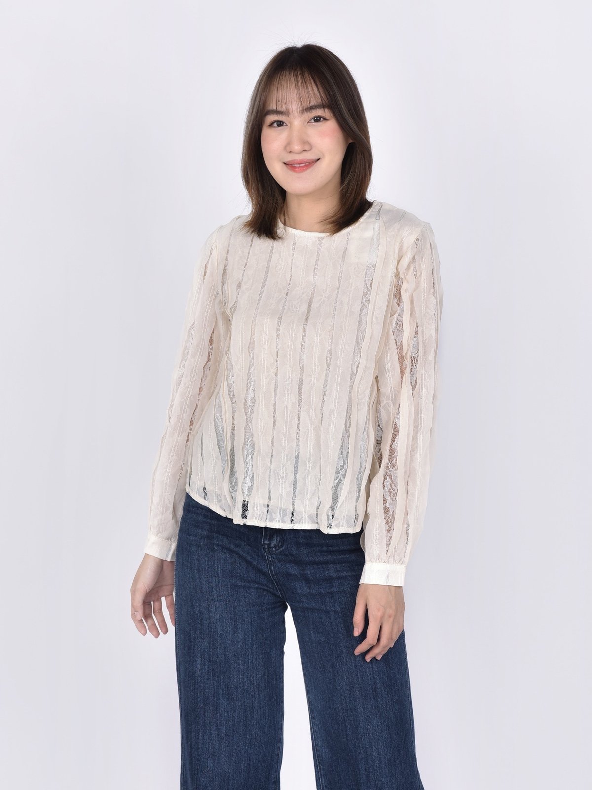 3.3 Field Trip x Wave See-Through Blouse - Beige - Pomelo Fashion