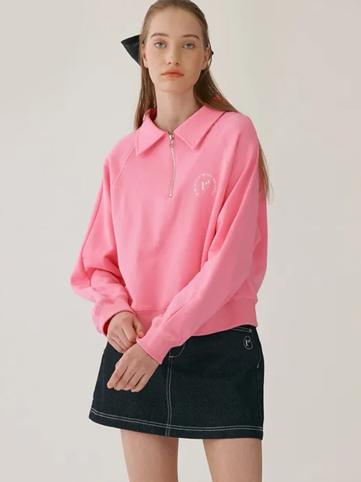 Rolarola X Half Zipup Sweatshirt - Pink - Pomelo Fashion