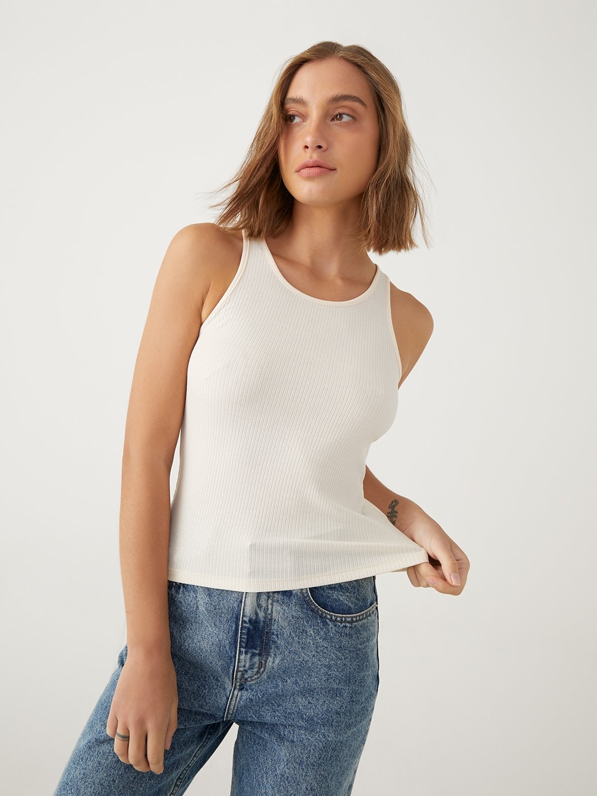 Ribbed Tank - Cream - Pomelo Fashion
