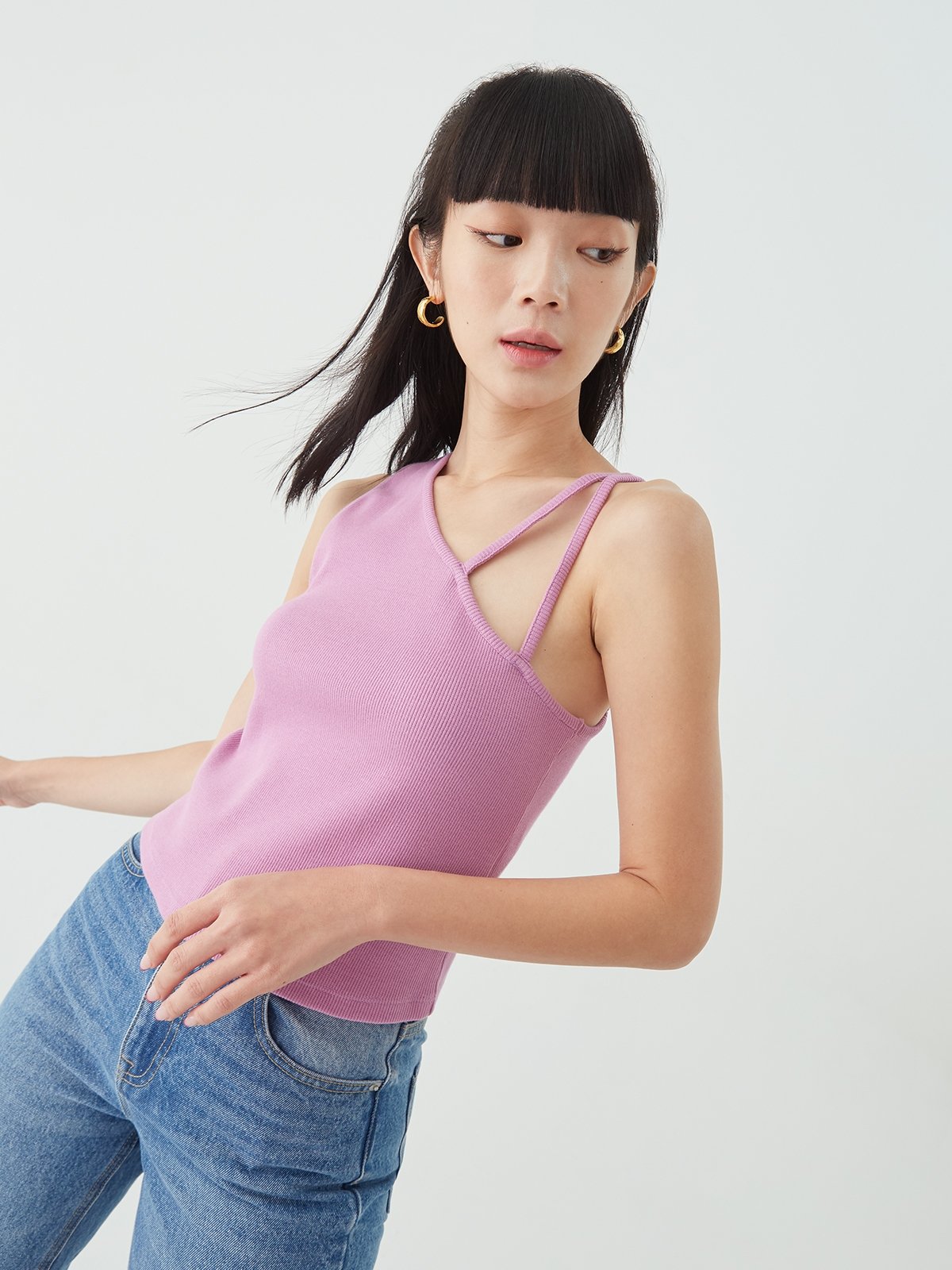 Sustainable Asymmetric Tank Top - Pink - Pomelo Fashion