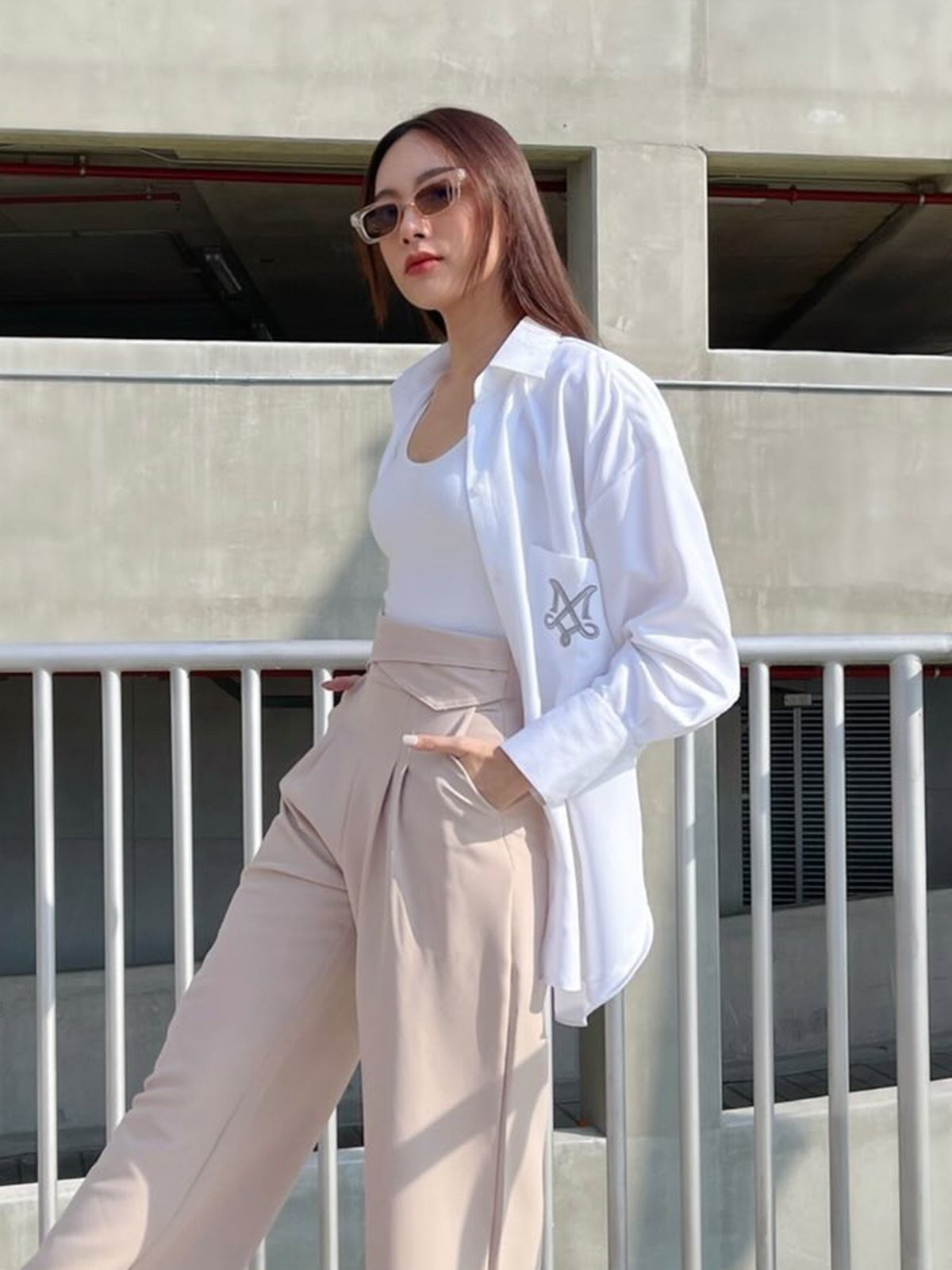 Zia Shirt - White - Pomelo Fashion