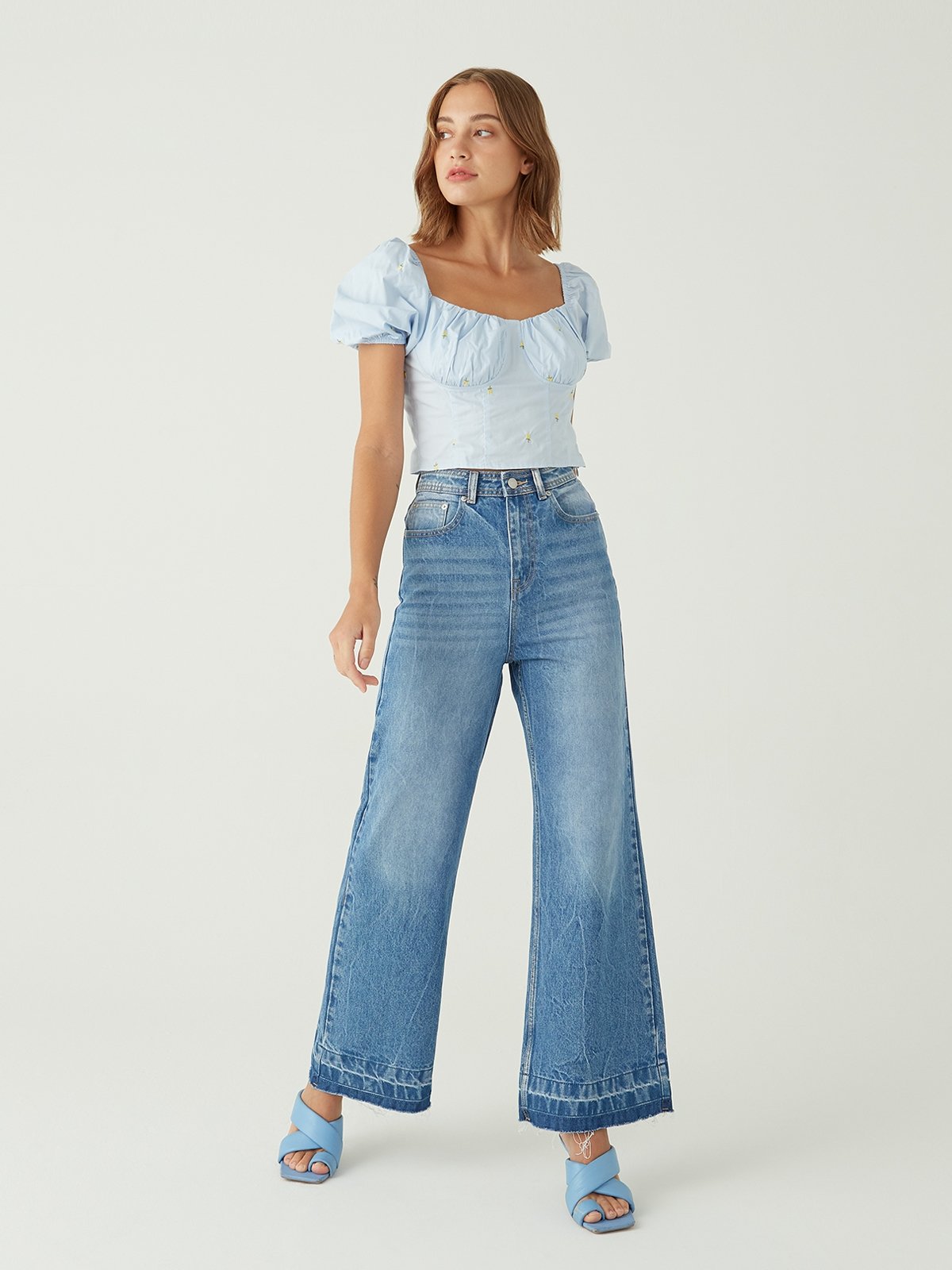 Sustainable Flare Classic Jeans - Blue - Pomelo Fashion