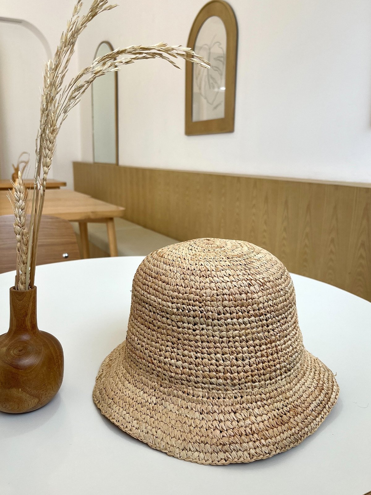 Raffia Straw Hat - Brown - Pomelo Fashion