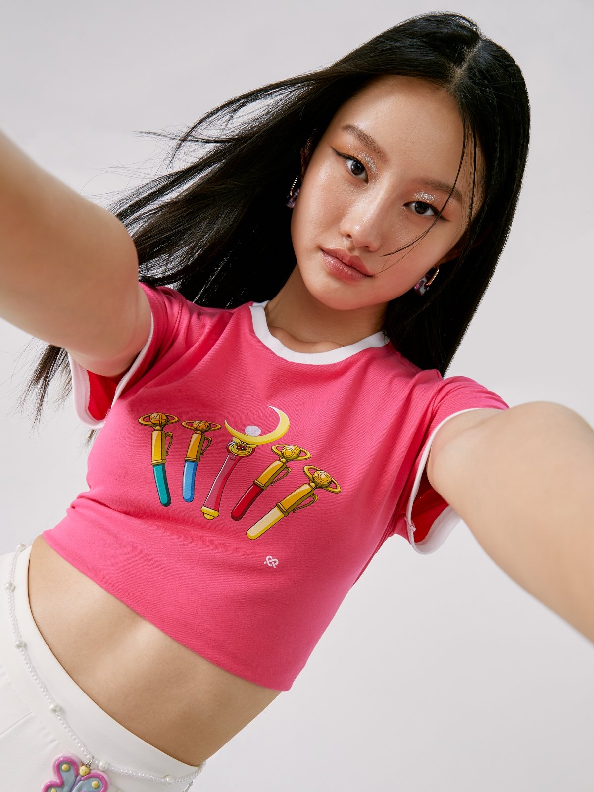 Sailor Moon™ X Pomelo Sustainable Magic Stick Crop Tee Pink Pomelo
