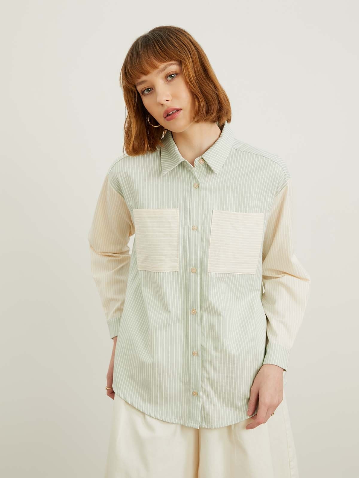 Long Sleeve Shirt - Green - Pomelo Fashion