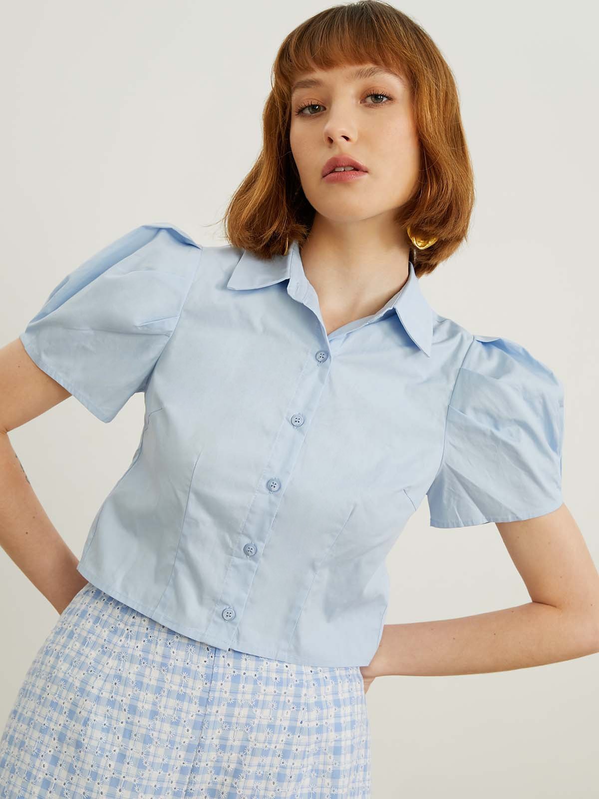 Short Sleeve Shirt - Blue - Pomelo Fashion