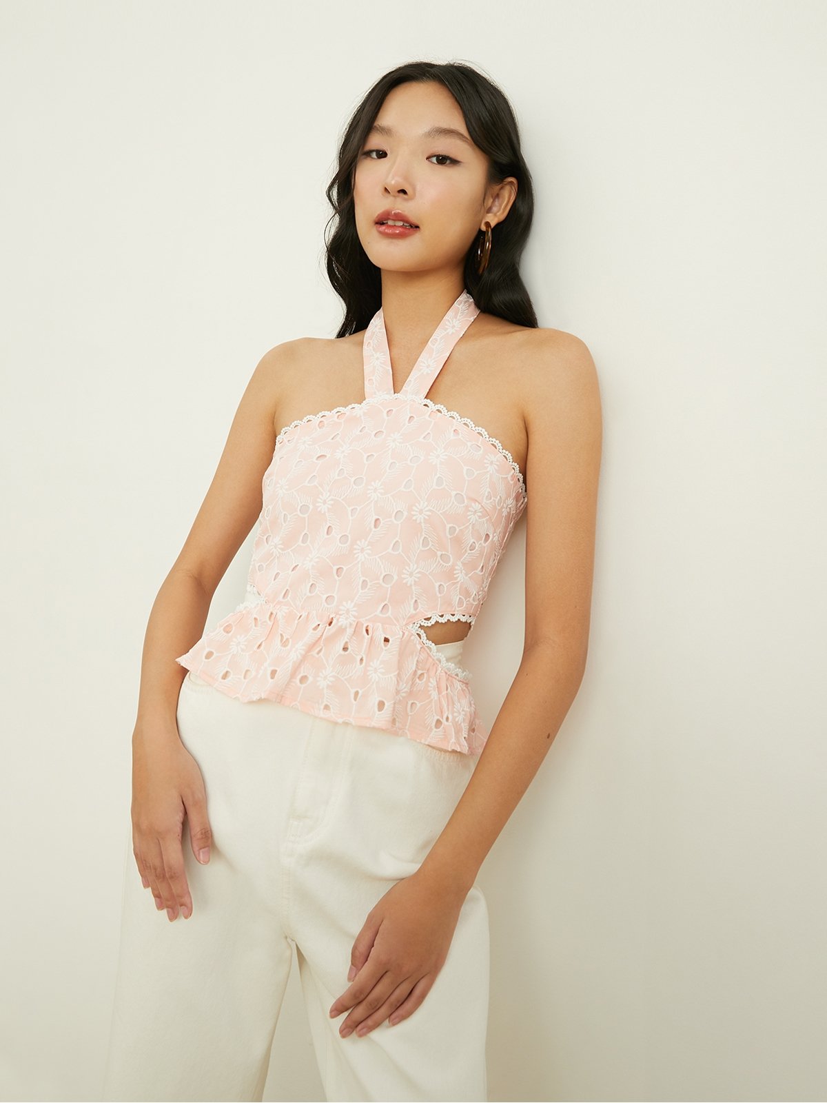 Cut Out Halter Top - Pink - Pomelo Fashion