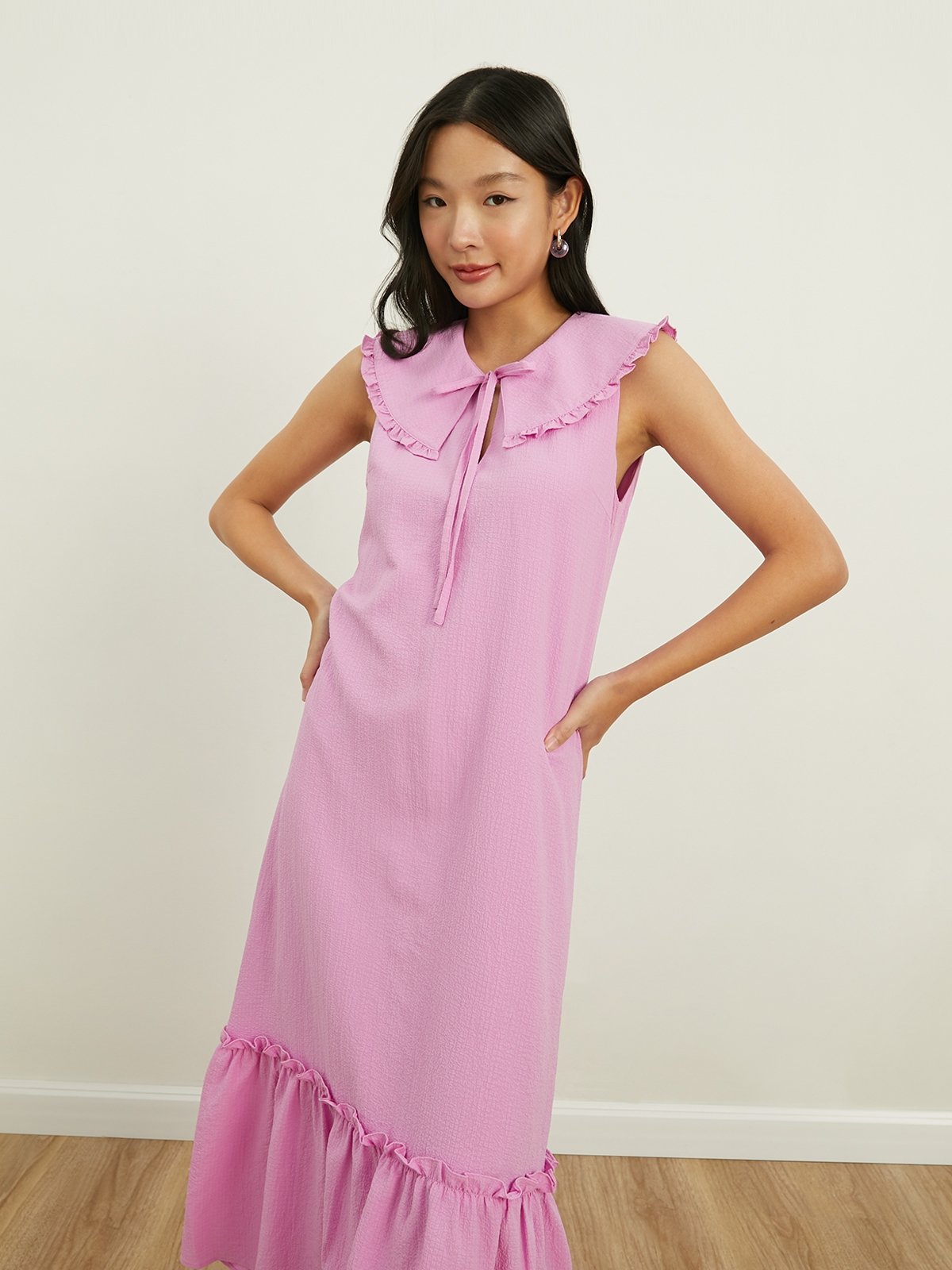 Sailor Collar Sleeveless Midi Dress - Lilac - Pomelo Fashion