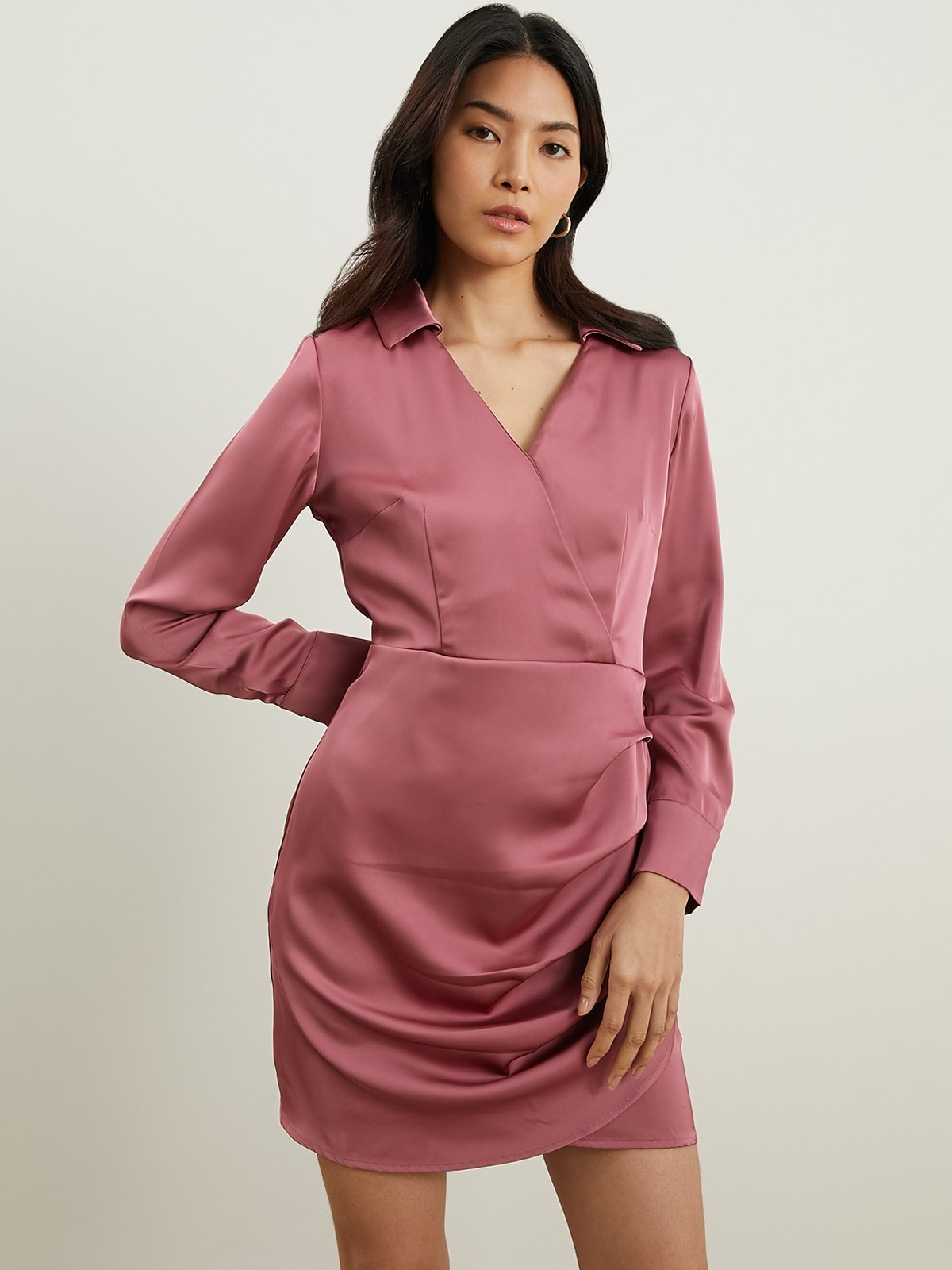 Long Sleeve Mini Dress - Purple - Pomelo Fashion