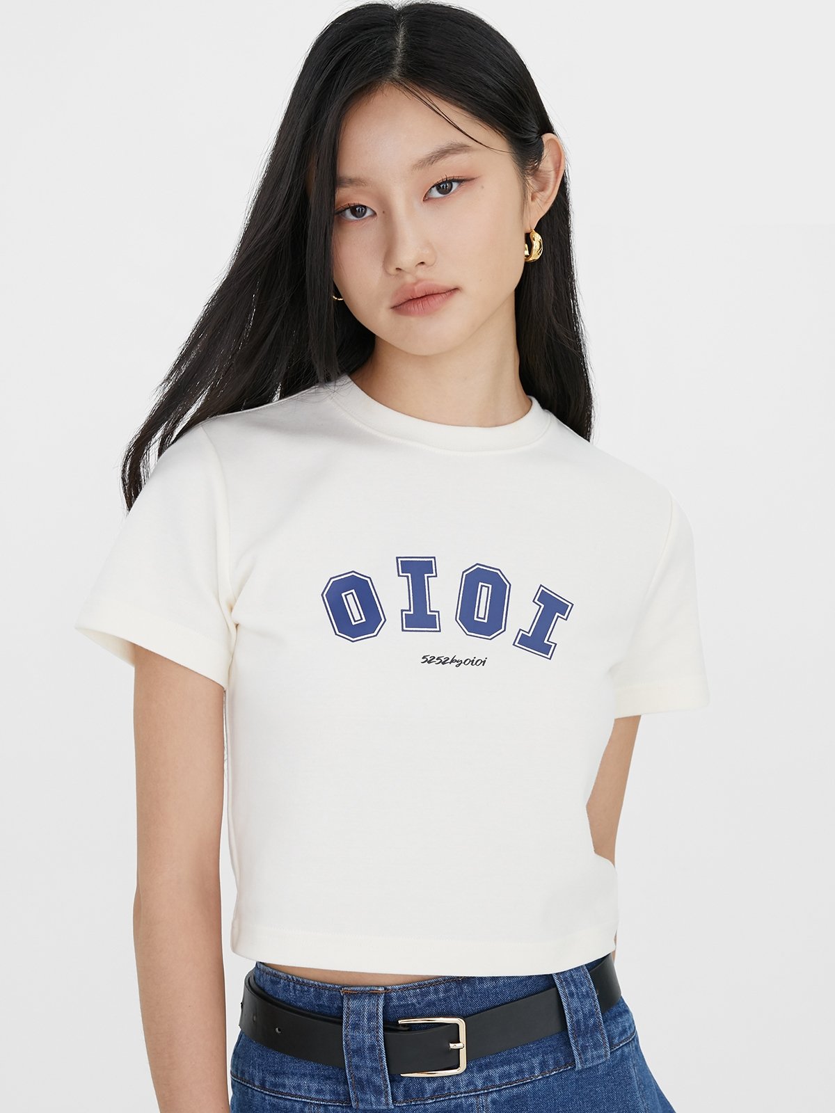 5252 by OiOi X Signature Crop T-Shirts - Cream - Pomelo Fashion