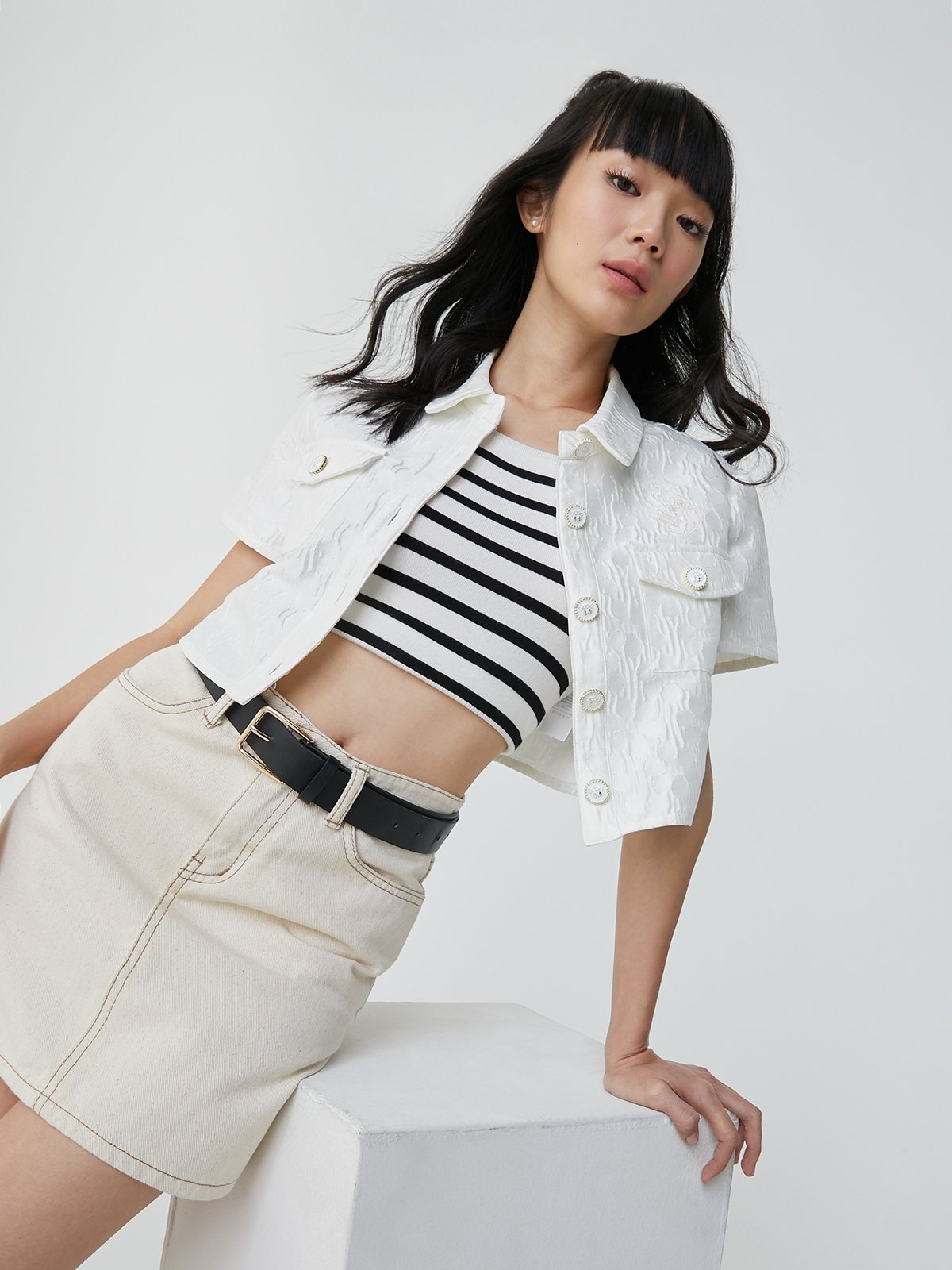 Pomelo x Esther Bunny Sustainable Jacquard Short Sleeve Shirt - White ...