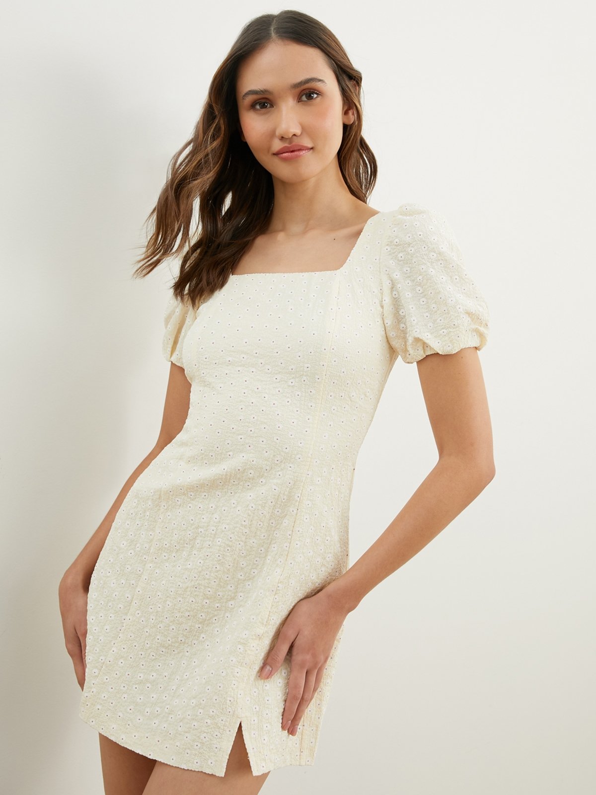 Floral Mini Dress - Cream - Pomelo Fashion