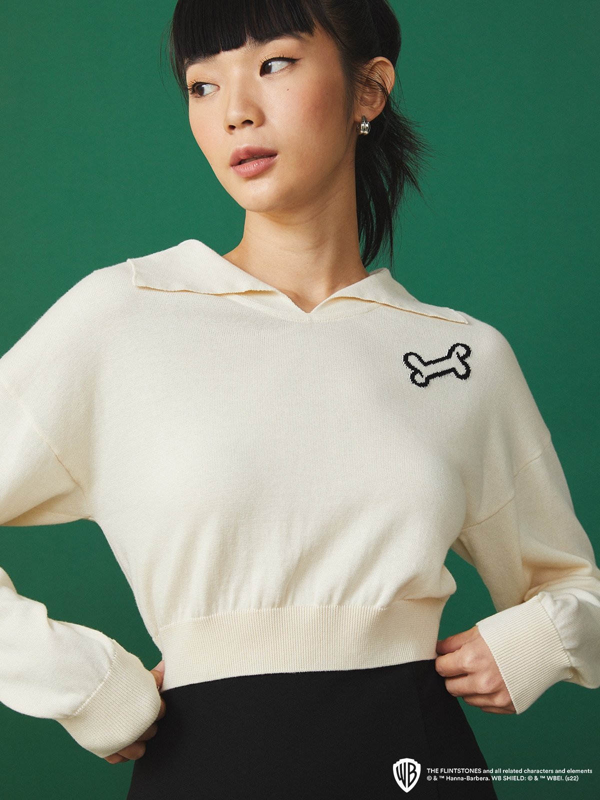 The Flintstones | Pomelo เสื้อแขนยาวถักไหมพรมลาย Dino - สีครีม - Pomelo ...