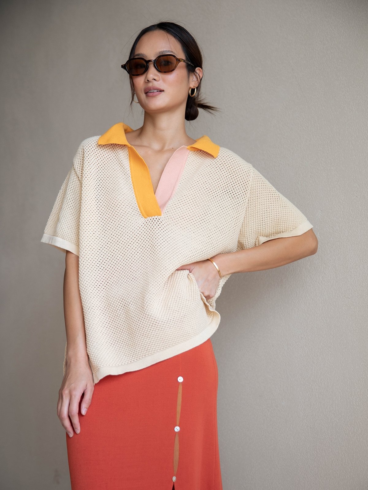 Knit Polo - Bone - Pomelo Fashion