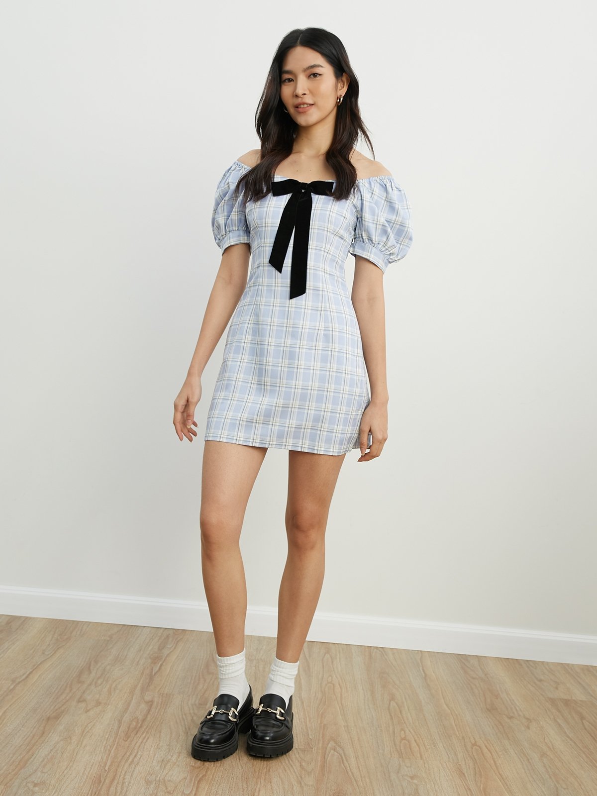 Detachable Bow Detailed Mini Dress - Blue - Pomelo Fashion