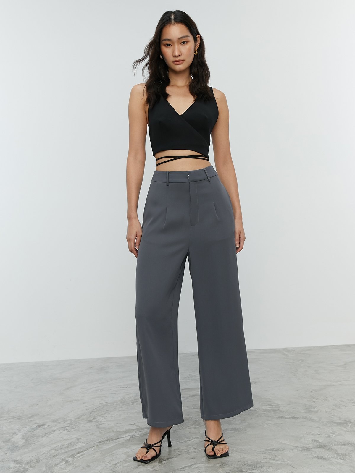 Pleated Pants - Dark Grey - Pomelo Fashion
