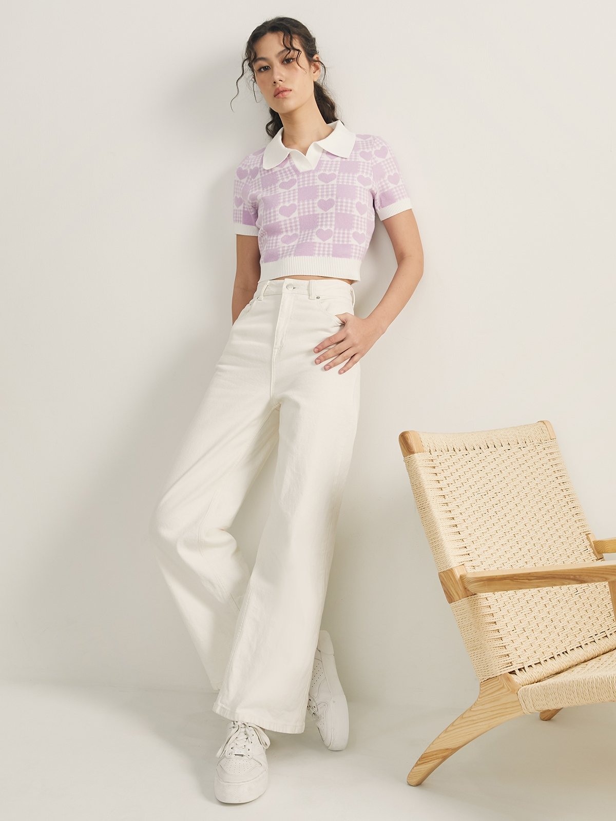 Heart Checkered Top - Purple - Pomelo Fashion