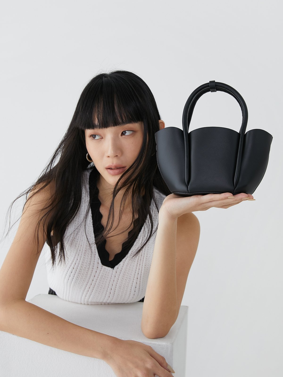 Leather Mini Hand Bag - Black - Pomelo Fashion