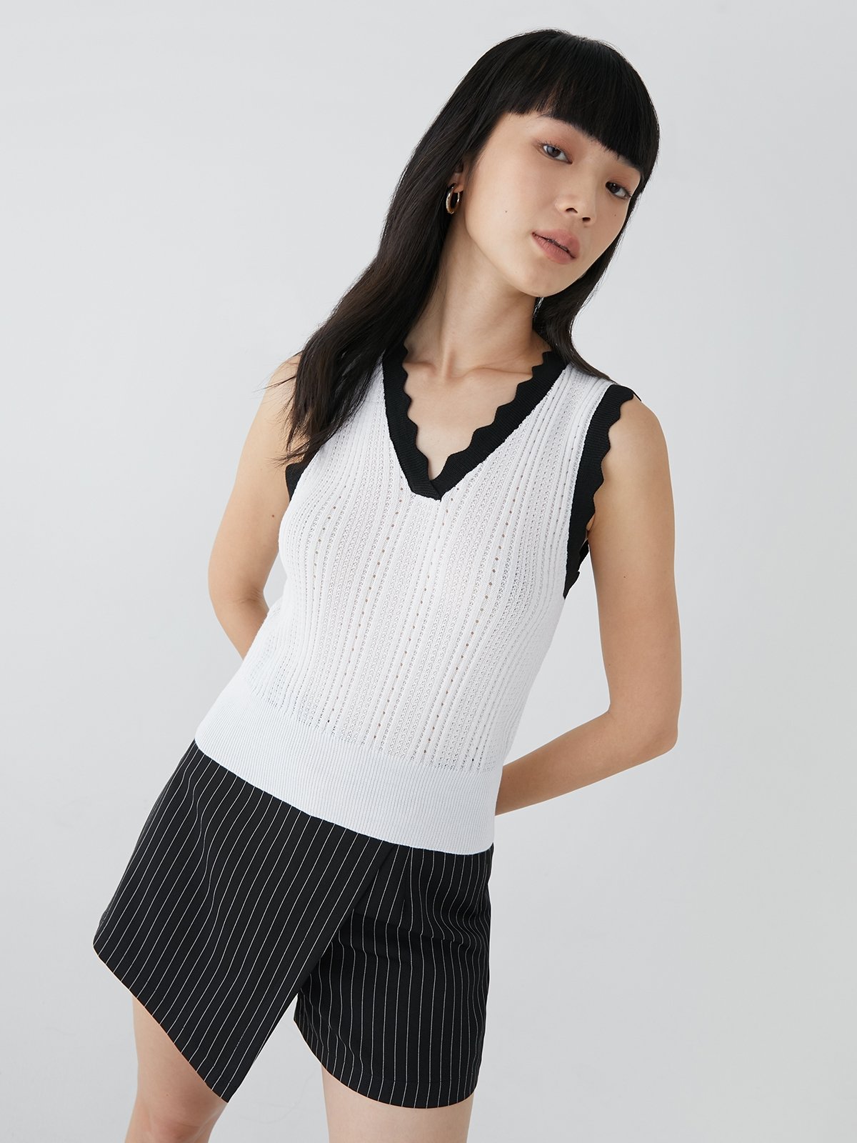Semi See-Through Ruffle Vest - White - Pomelo Fashion