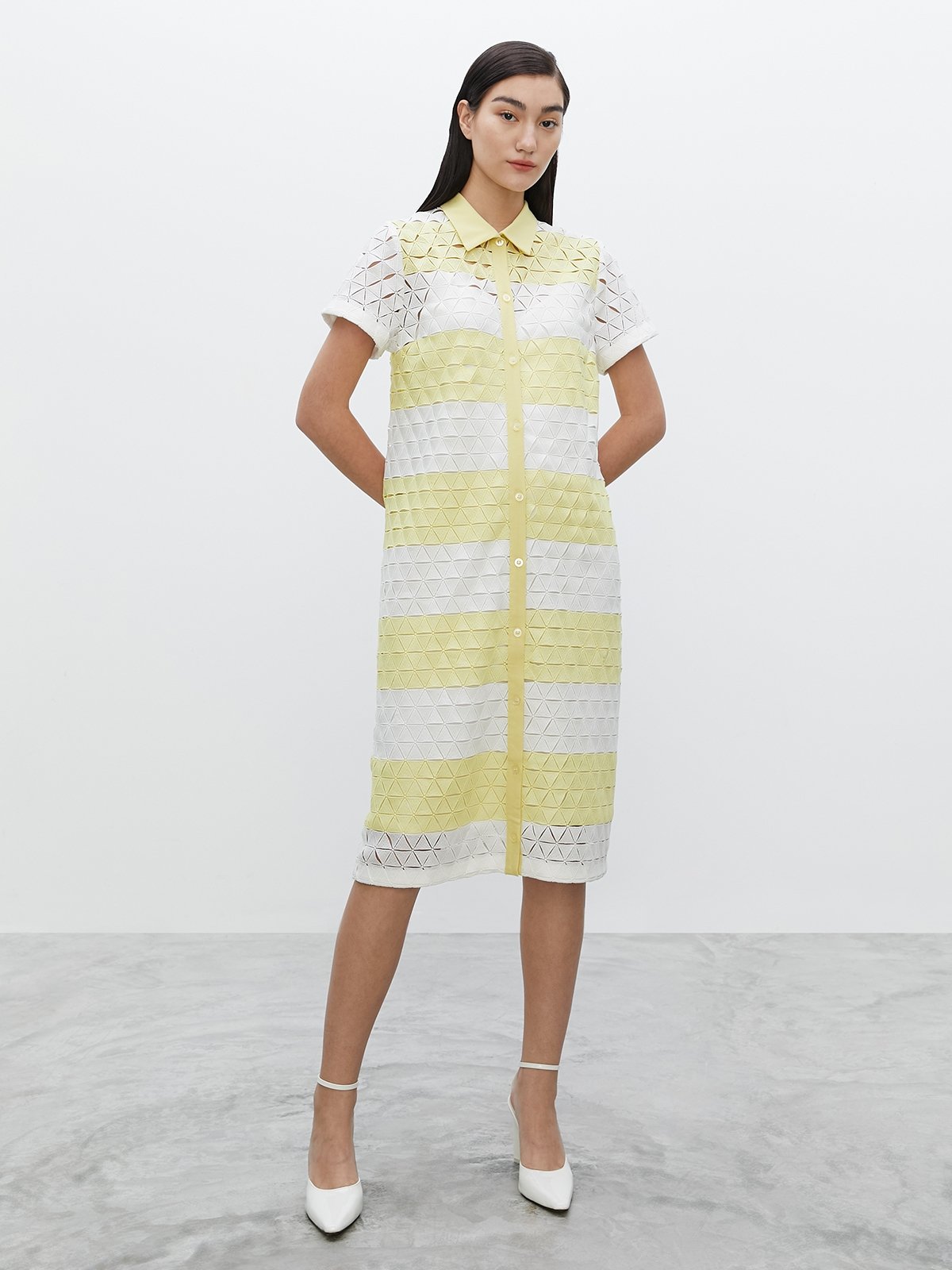Vickteerut X Pomelo Sustainable Triangle Stripe Short Sleeve Dress