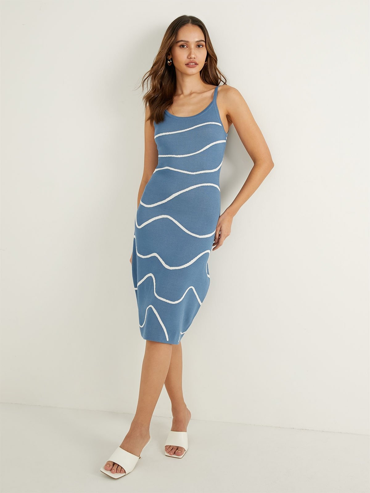 Asymmetric Line Dress - Blue - Pomelo Fashion