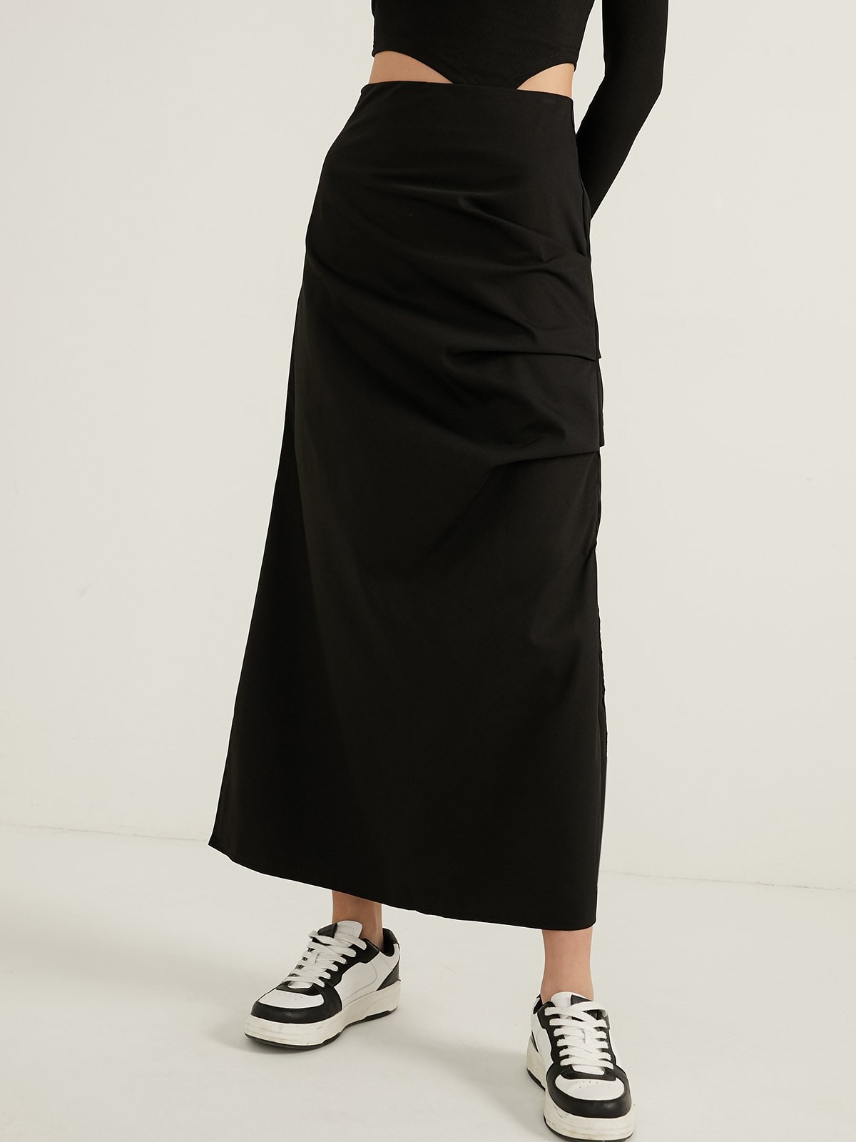 Side Slit Skirt - Black - Pomelo Fashion