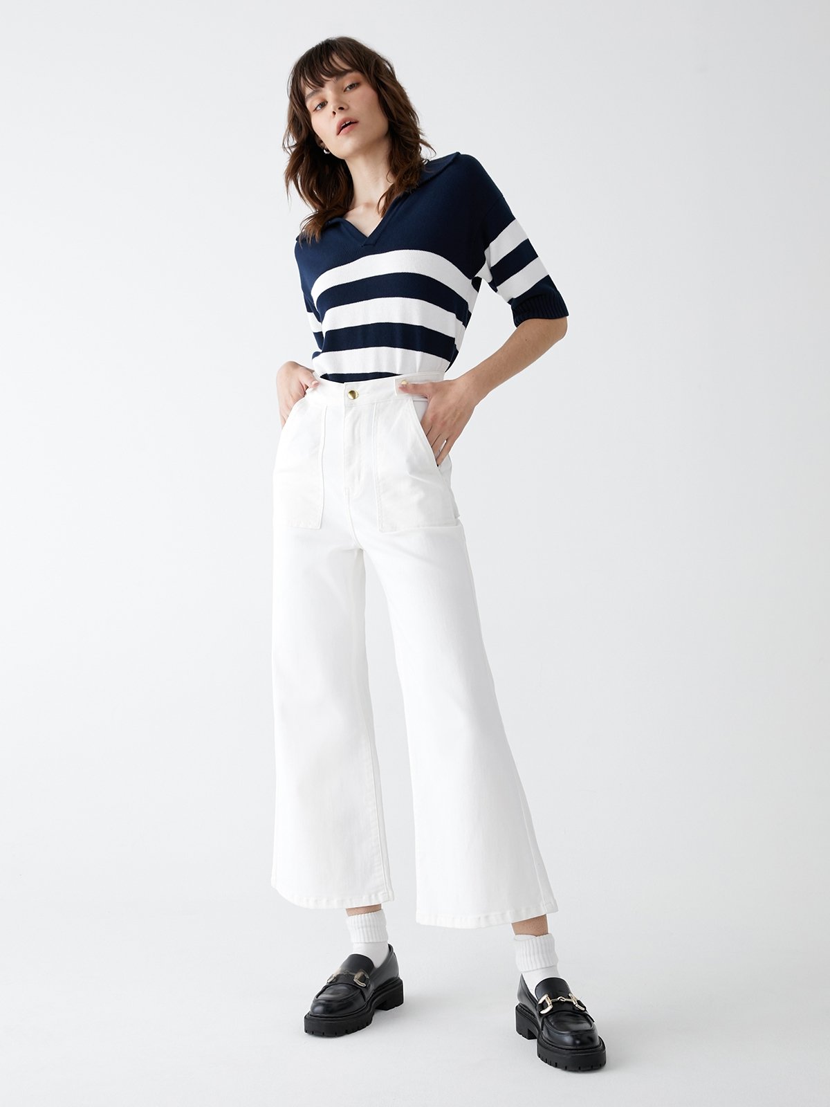 High Waist Culottes - Off-White - Pomelo Fashion