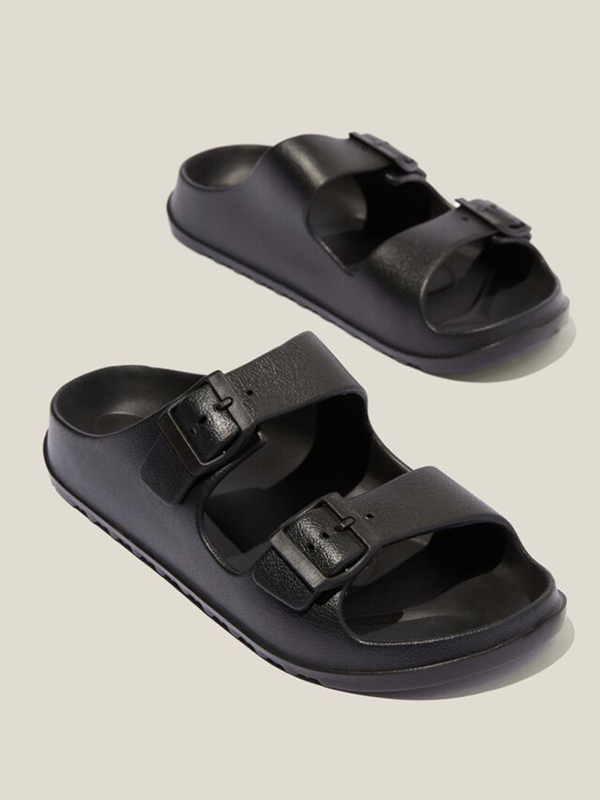 Bronte Double Buckle Slide - Black - Pomelo Fashion