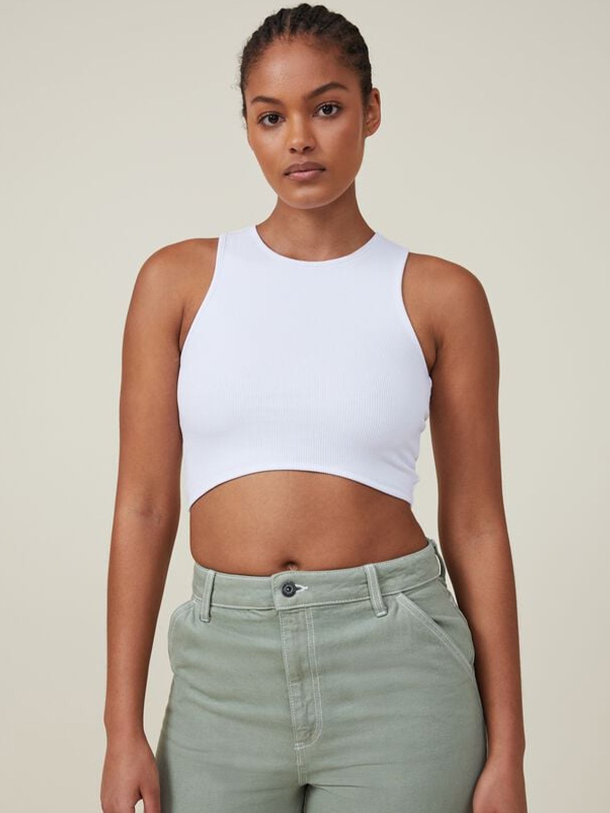 Curved Tank Top - White - Pomelo Fashion