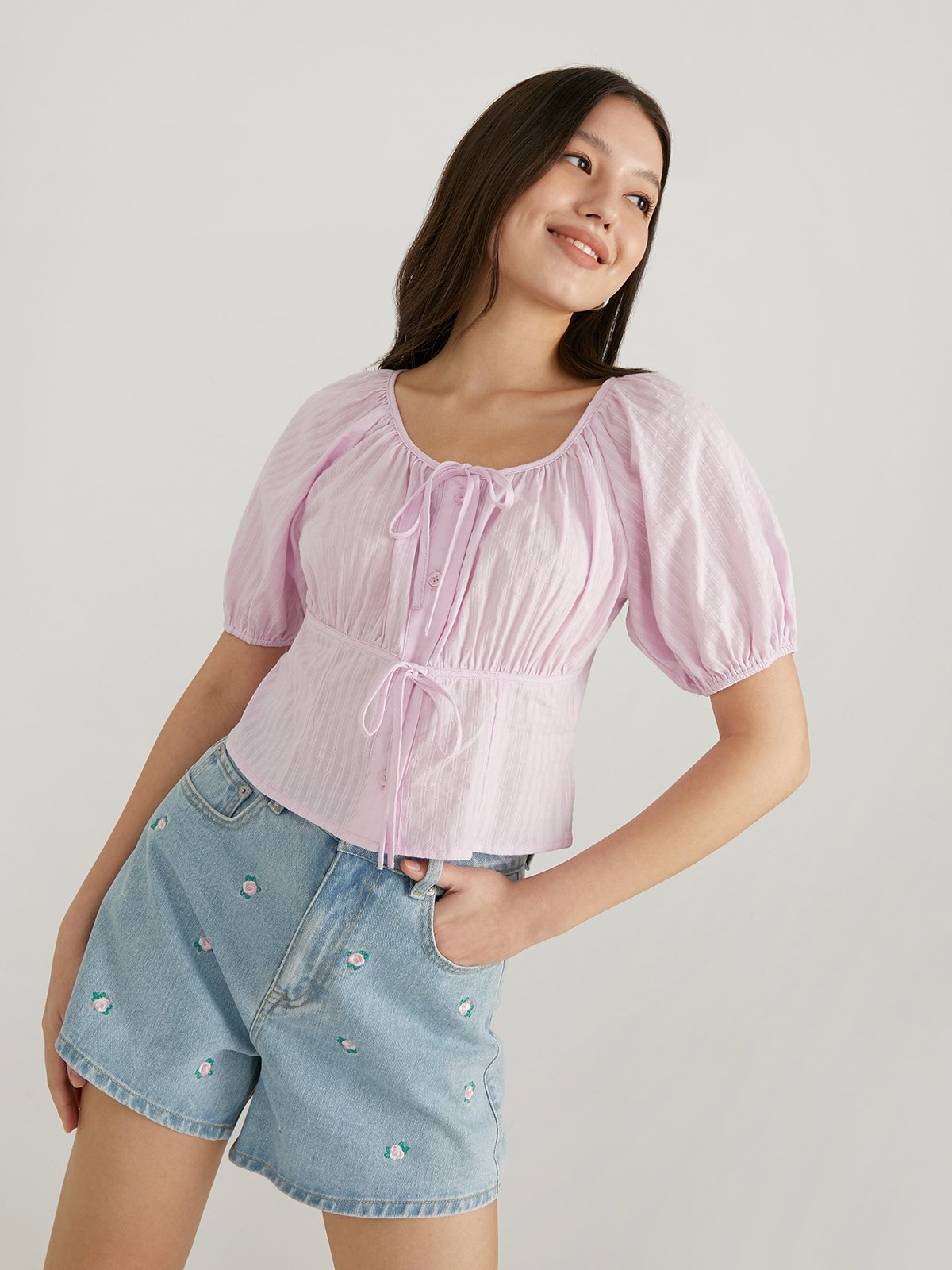 Bow Tie Detailed Blouse - Lavender - Pomelo Fashion