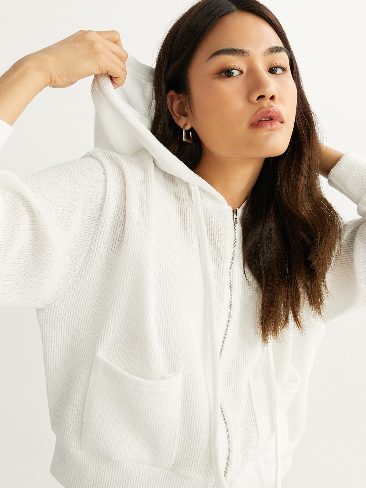 3.3 Field Trip X Ribbed Zip-Up Hood - Ivory - Pomelo Fashion