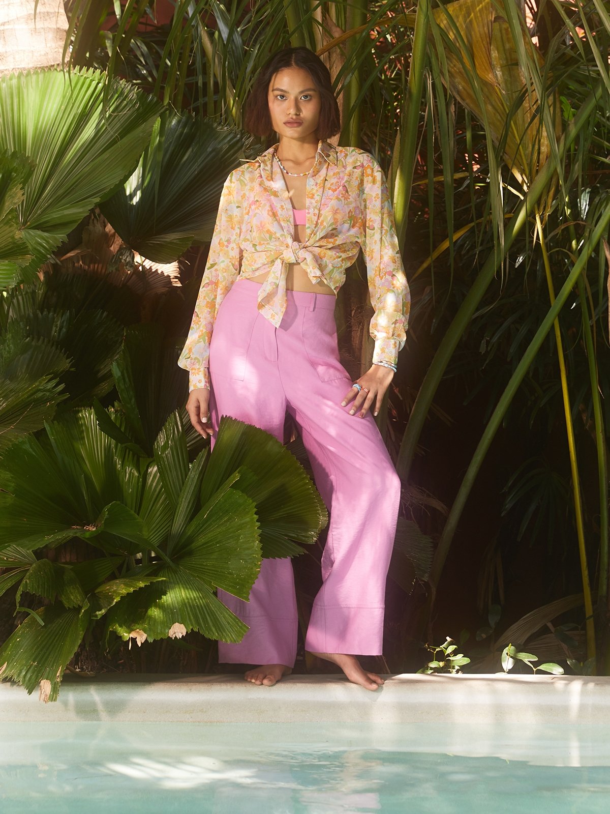 Wide Leg Pants - Purple - Pomelo Fashion