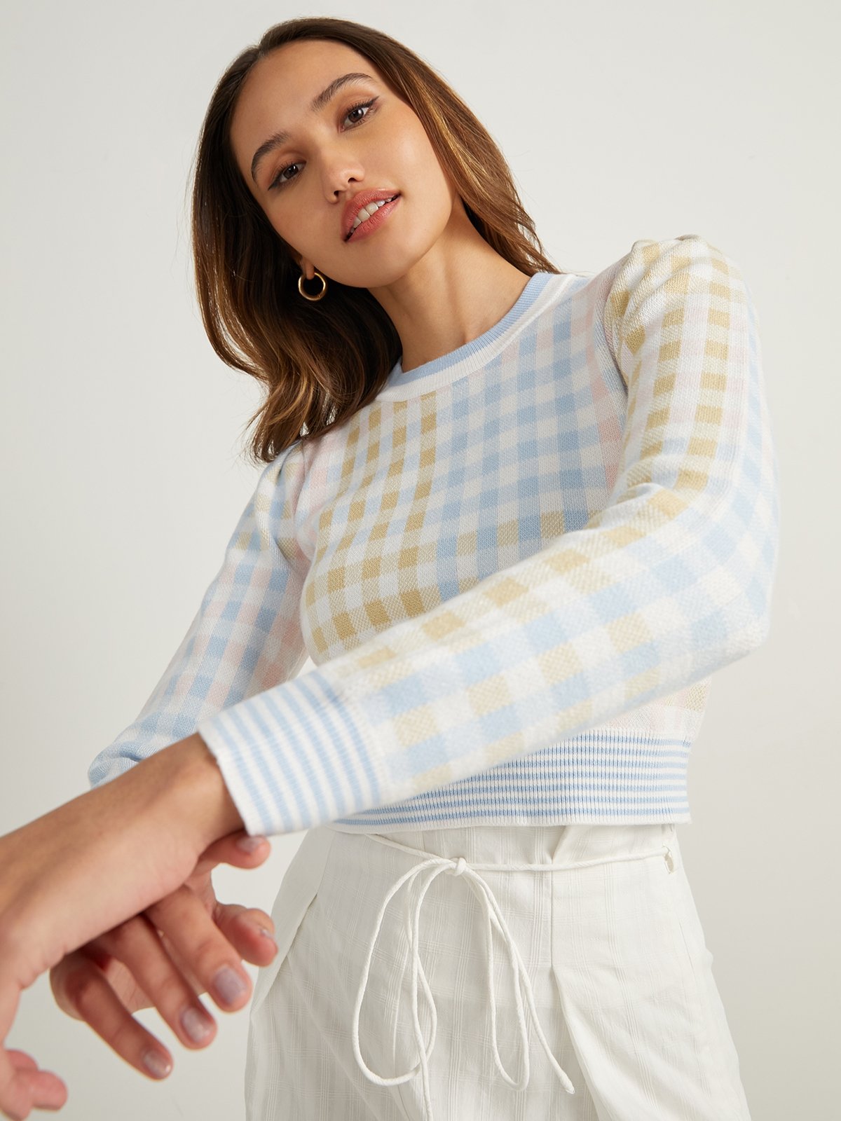 Checkered Long Sleeve Top - Multi Color - Pomelo Fashion